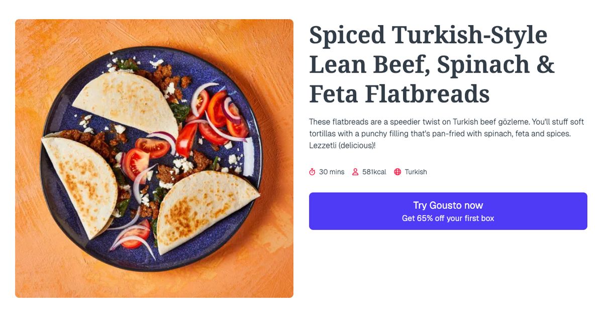 Spiced Turkish-Style Lean Beef, Spinach & Feta Flatbreads (30 mins ...