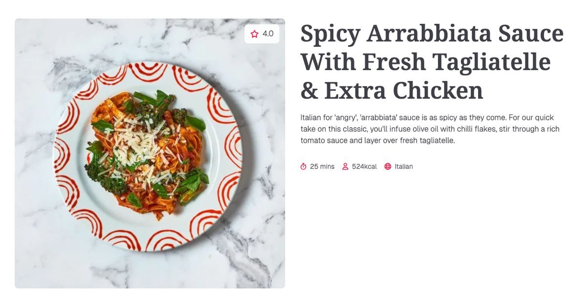 Spicy Arrabbiata Sauce With Fresh Tagliatelle & Extra Chicken (25 mins ...