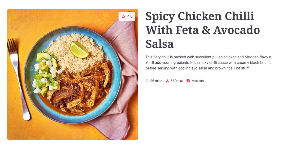 Spicy Chicken Chilli With Feta & Avocado Salsa (25 mins) | Gousto ...