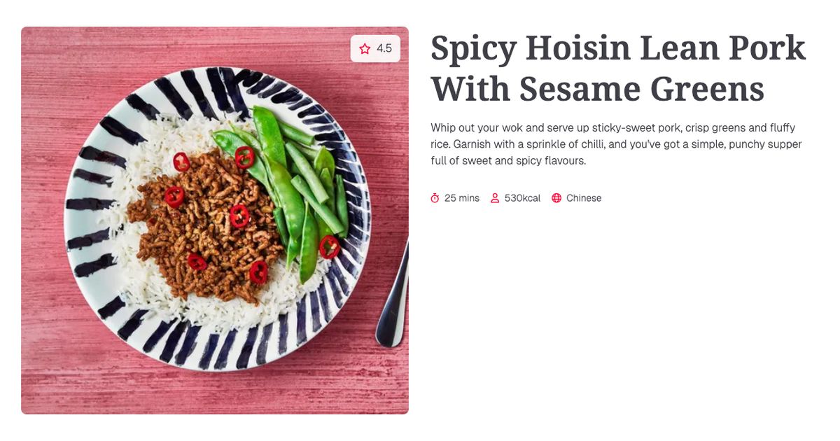 Spicy Hoisin Lean Pork With Sesame Greens (25 mins) | Gousto Recipe Search