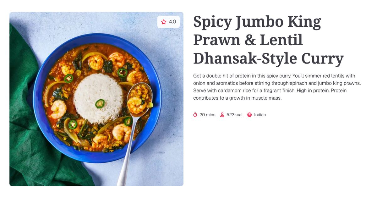 Spicy Jumbo King Prawn & Lentil Dhansak-Style Curry (20 mins) | Gousto ...