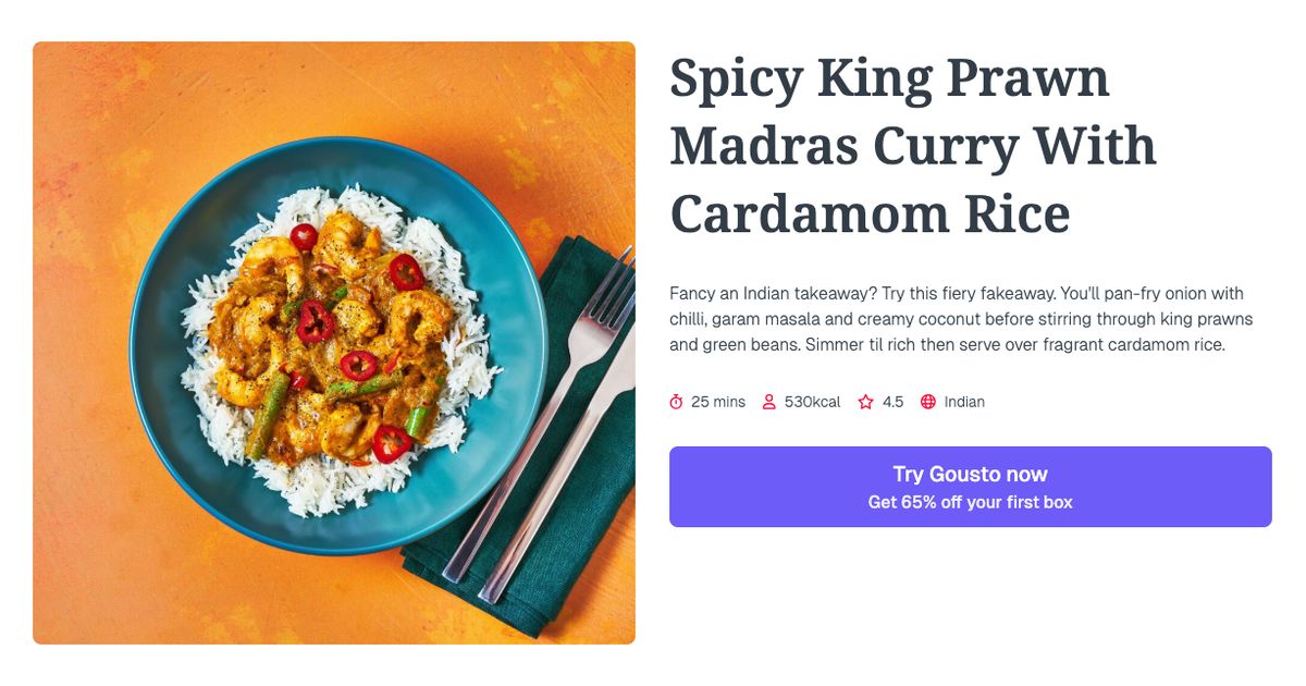 Spicy King Prawn Madras Curry With Cardamom Rice (25 mins) | Gousto ...