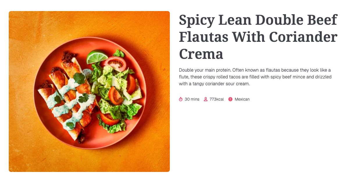Spicy Lean Double Beef Flautas With Coriander Crema (30 mins) | Gousto ...