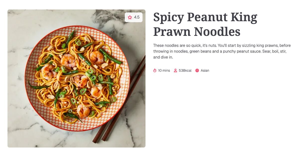 Spicy Peanut King Prawn Noodles (10 mins) | Gousto Recipe Search