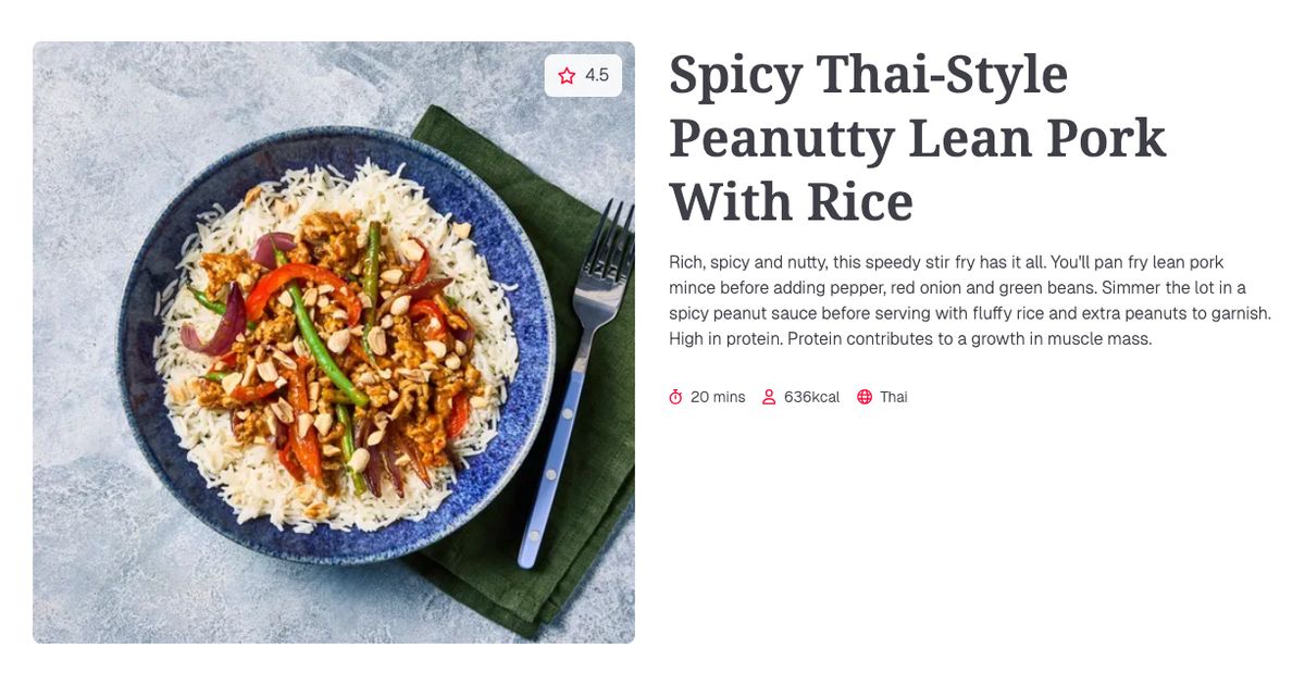 Spicy Thai-Style Peanutty Lean Pork With Rice (20 mins) | Gousto Recipe ...