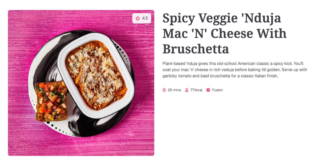 Spicy Veggie 'Nduja Mac 'N' Cheese With Bruschetta (25 mins) | Gousto ...