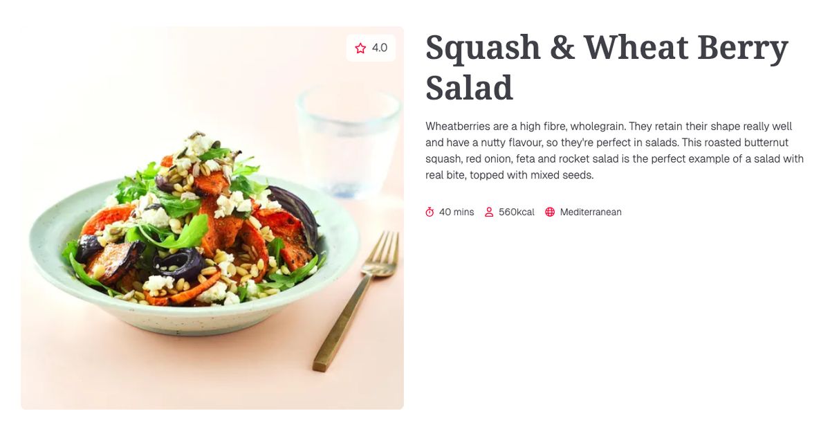 Squash & Wheat Berry Salad (40 mins) | Gousto Recipe Search