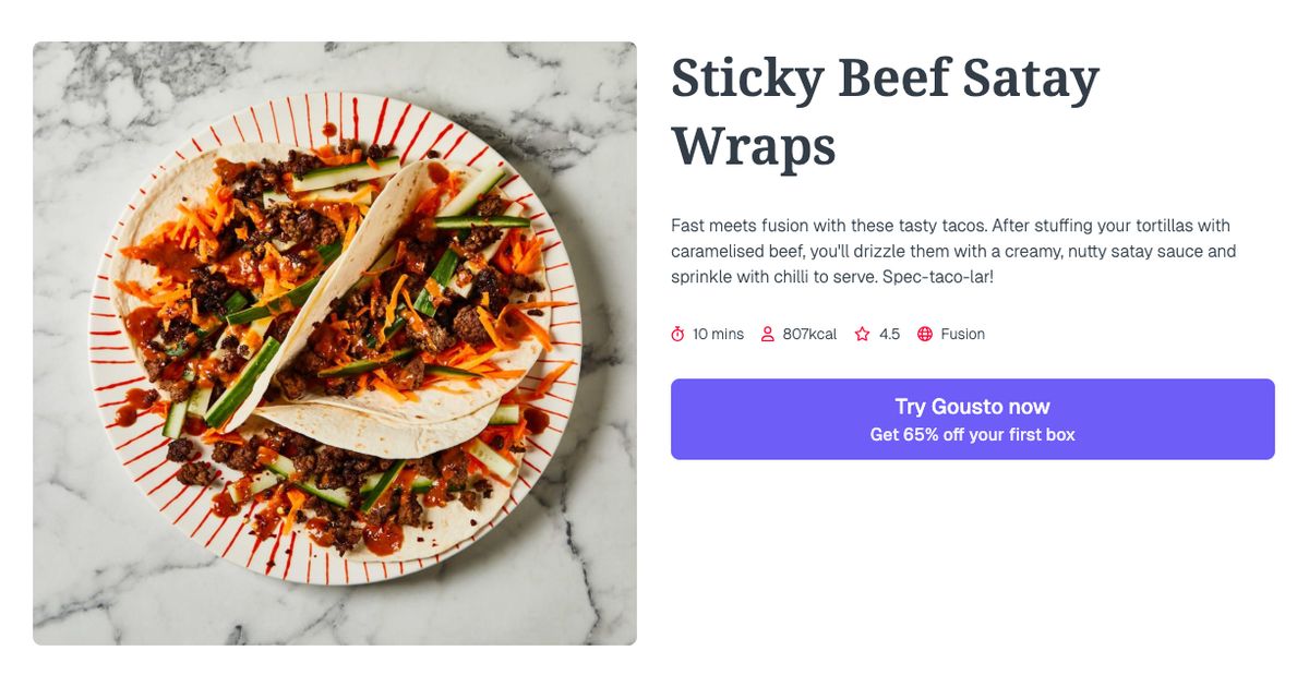 Sticky Beef Satay Wraps (10 mins) | Gousto Recipe Search