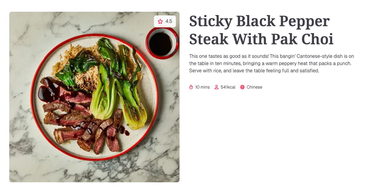 Sticky Black Pepper Steak With Pak Choi (10 mins) | Gousto Recipe Search