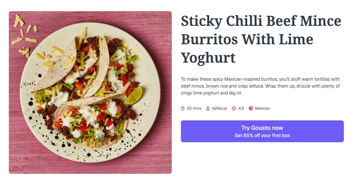 Sticky Chilli Beef Mince Burritos With Lime Yoghurt (20 mins) | Gousto ...
