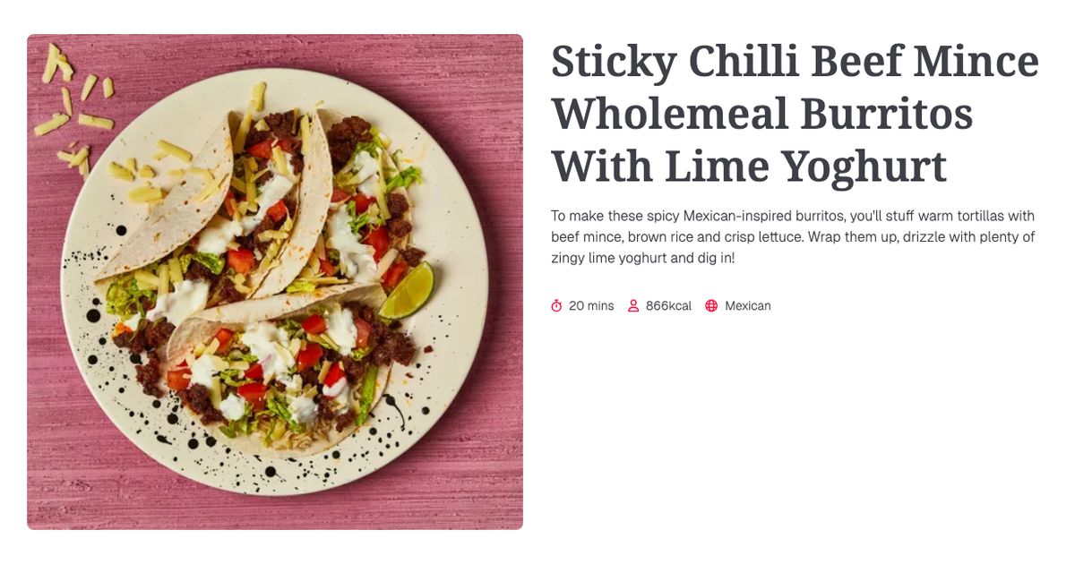 Sticky Chilli Beef Mince Wholemeal Burritos With Lime Yoghurt (20 mins ...