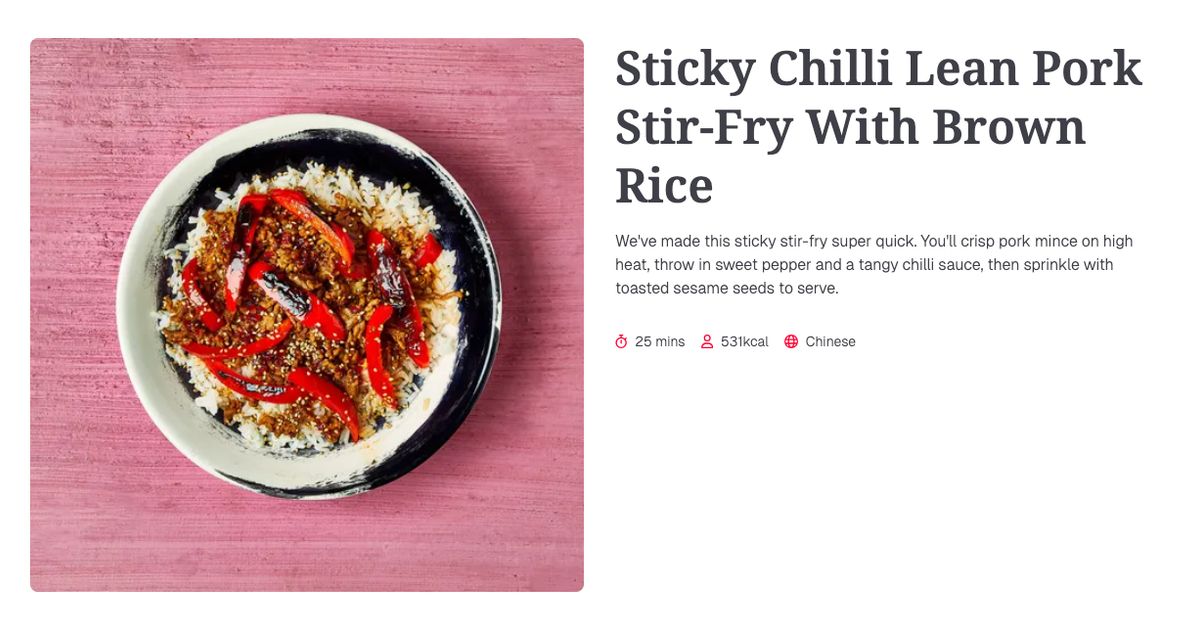 Sticky Chilli Lean Pork Stir-Fry With Brown Rice (25 mins) | Gousto ...