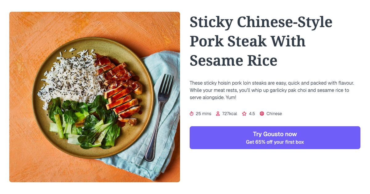 Sticky Chinese-Style Pork Steak With Sesame Rice (25 mins) | Gousto ...