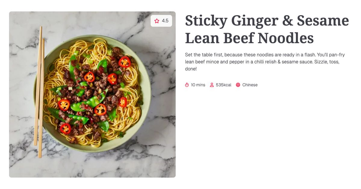 Sticky Ginger & Sesame Lean Beef Noodles (10 mins) | Gousto Recipe Search
