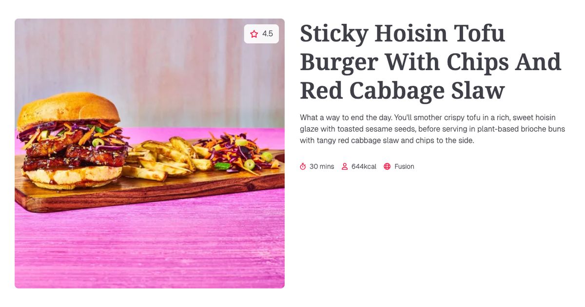 Sticky Hoisin Tofu Burger With Chips And Red Cabbage Slaw (30 mins ...