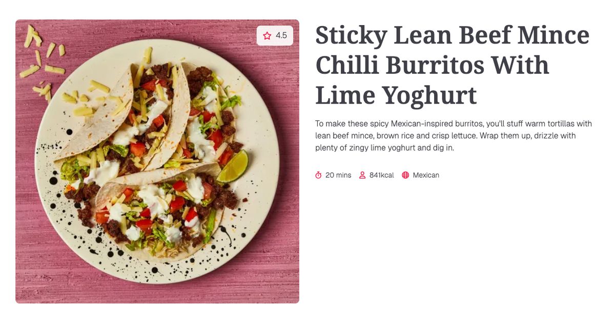 Sticky Lean Beef Mince Chilli Burritos With Lime Yoghurt (20 mins ...