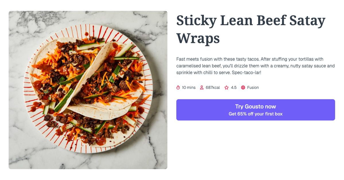 Sticky Lean Beef Satay Wraps (10 mins) | Gousto Recipe Search
