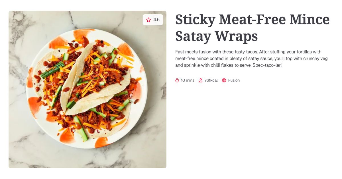 Sticky Meat-Free Mince Satay Wraps (10 mins) | Gousto Recipe Search