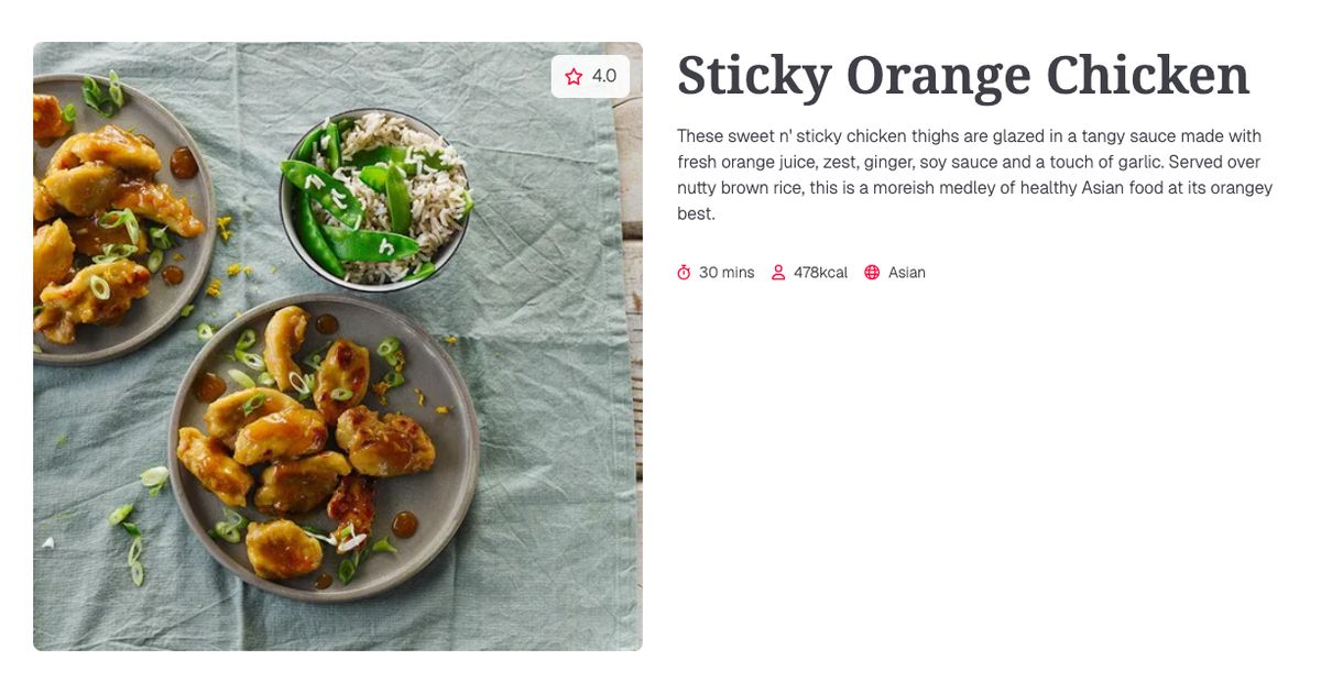 Sticky Orange Chicken (30 mins) | Gousto Recipe Search