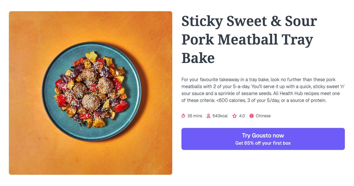 Sticky Sweet & Sour Pork Meatball Tray Bake (35 mins) | Gousto Recipe ...