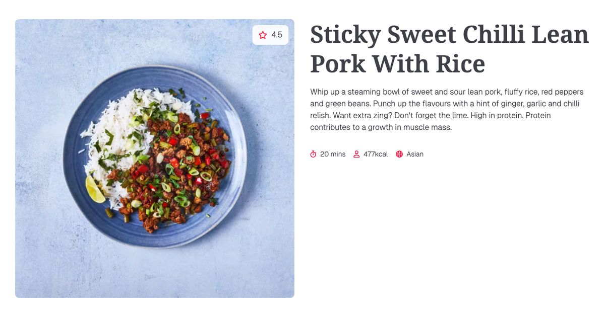 Sticky Sweet Chilli Lean Pork With Rice (20 mins) | Gousto Recipe Search