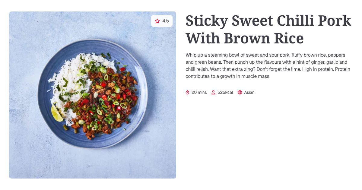 Sticky Sweet Chilli Pork With Brown Rice (20 mins) | Gousto Recipe Search