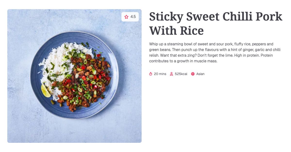 Sticky Sweet Chilli Pork With Rice (20 mins) | Gousto Recipe Search