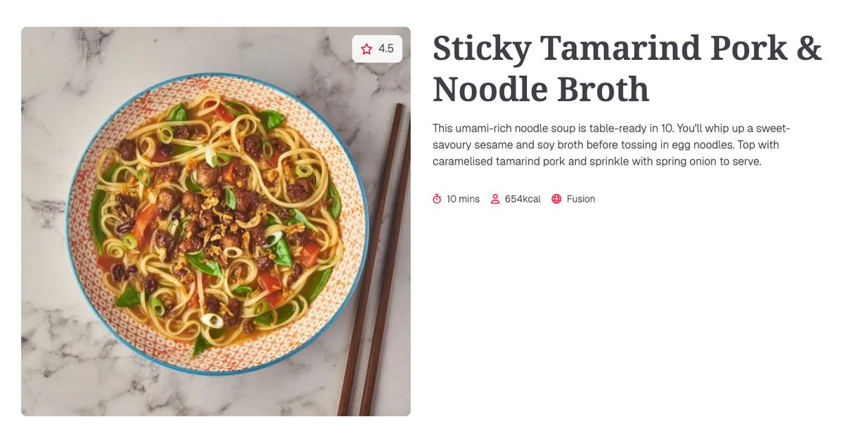 Sticky Tamarind Pork & Noodle Broth (10 mins) | Gousto Recipe Search