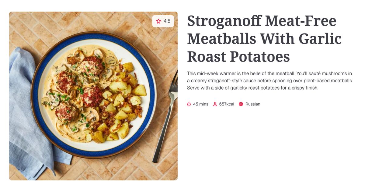 Stroganoff Meat-Free Meatballs With Garlic Roast Potatoes (45 mins ...