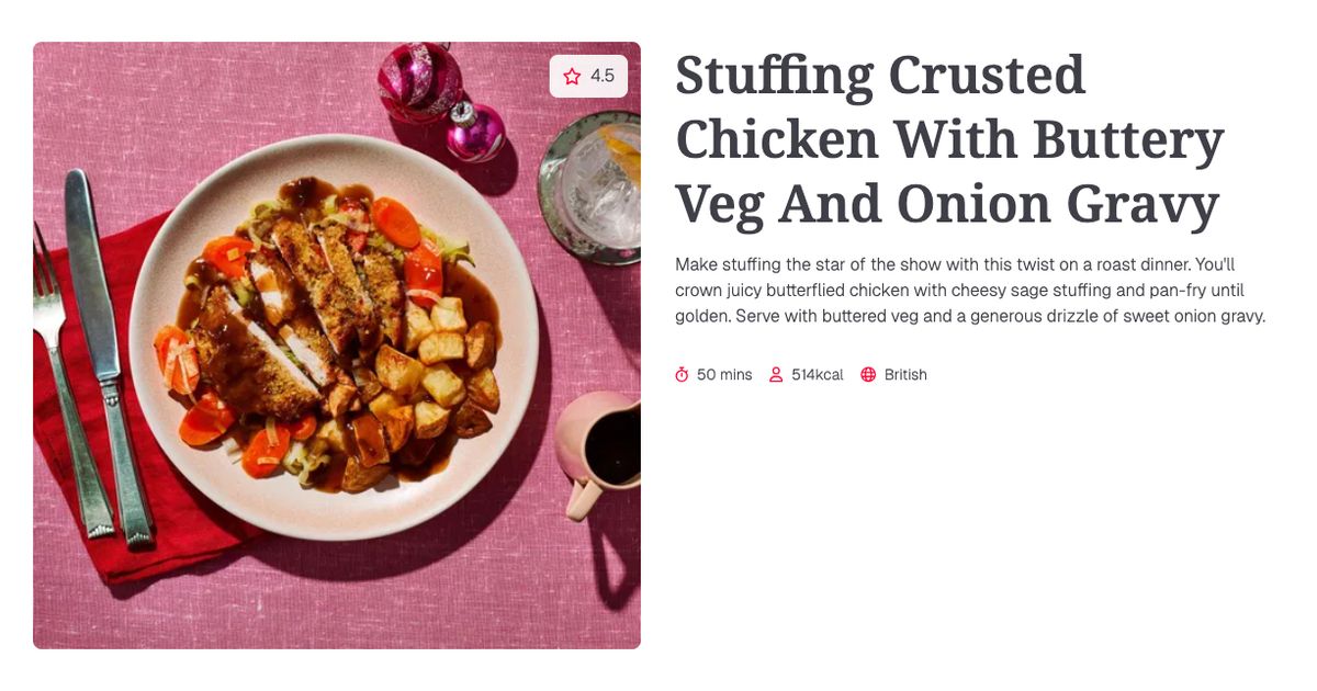 Stuffing Crusted Chicken With Buttery Veg And Onion Gravy (50 mins ...