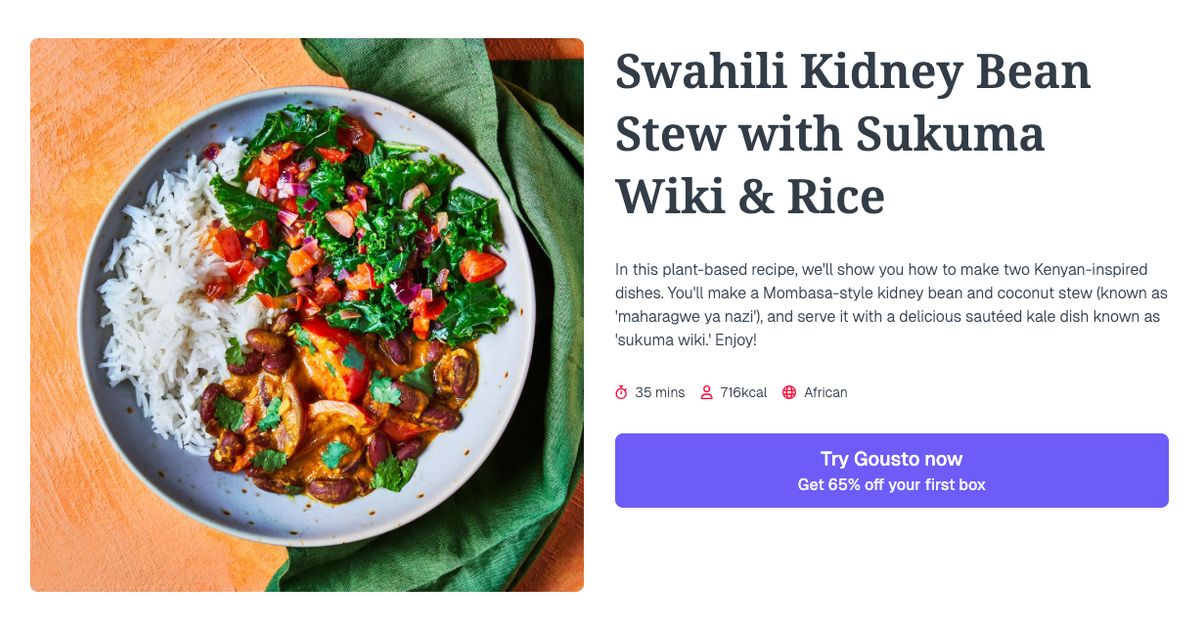 Swahili Kidney Bean Stew with Sukuma Wiki & Rice (35 mins) | Gousto ...