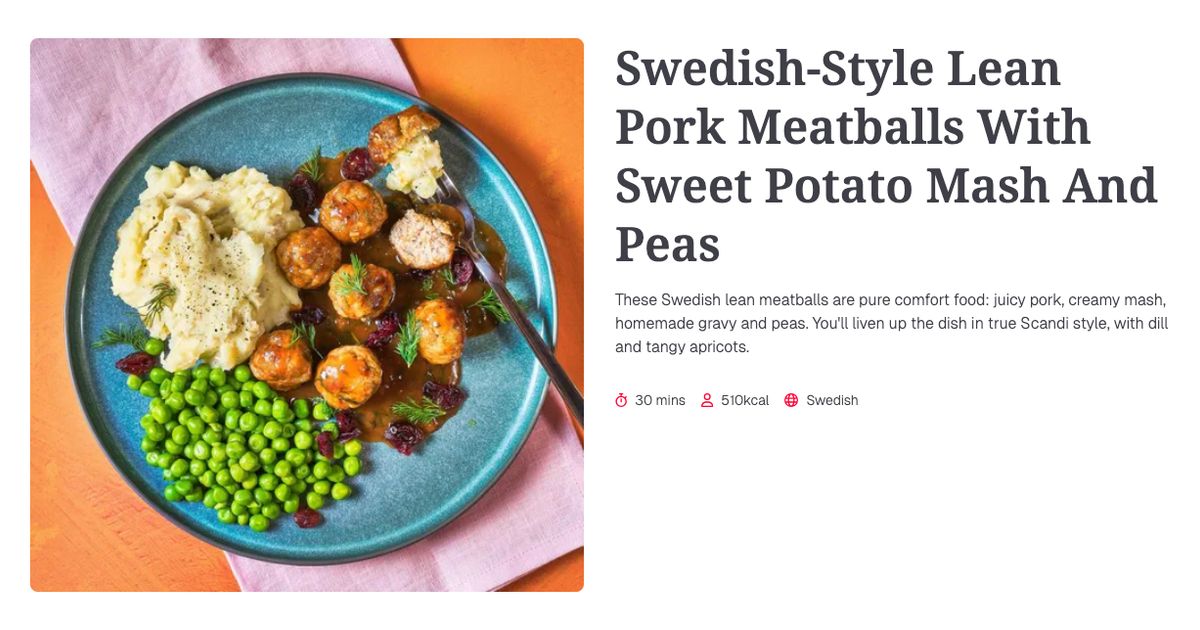 Swedish-Style Lean Pork Meatballs With Sweet Potato Mash And Peas (30 ...