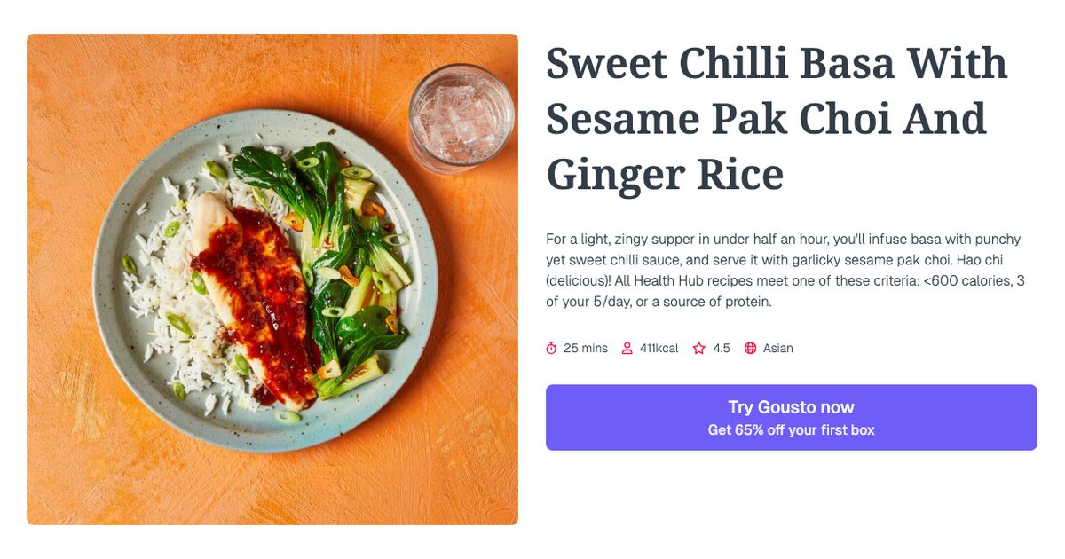 Sweet Chilli Basa With Sesame Pak Choi And Ginger Rice (25 mins ...