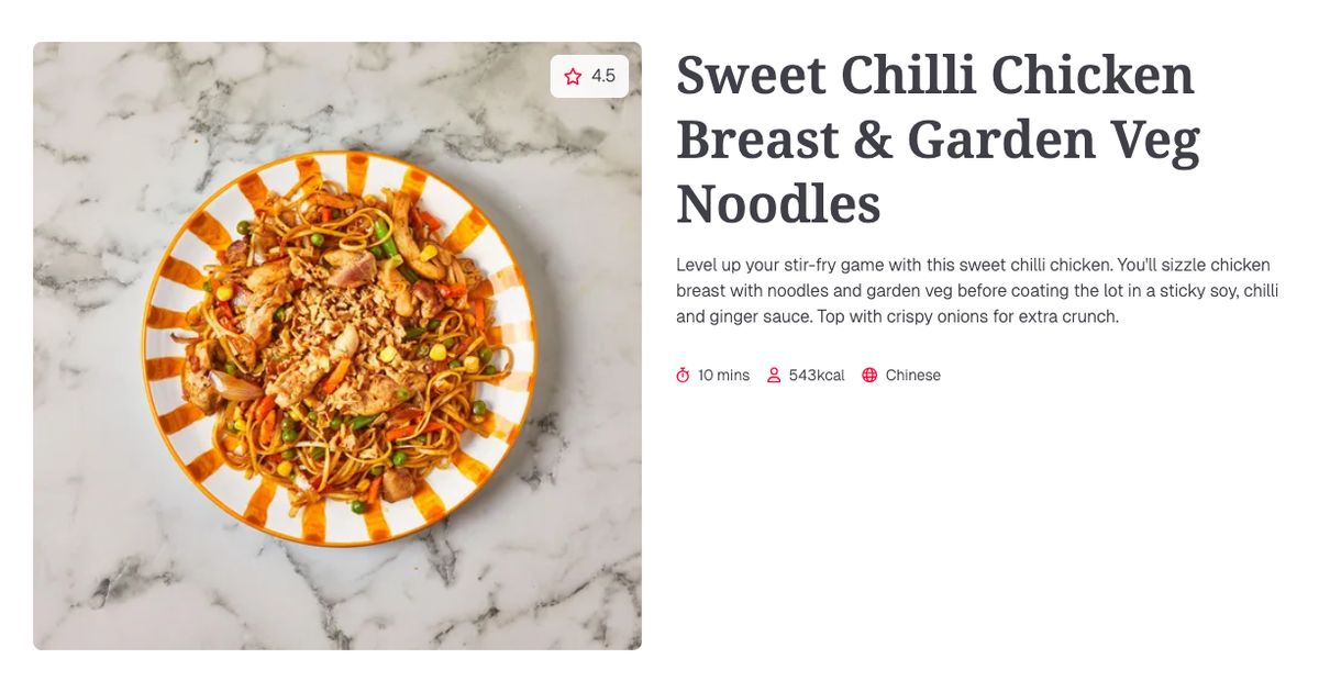 Sweet Chilli Chicken Breast & Garden Veg Noodles (10 mins) | Gousto ...