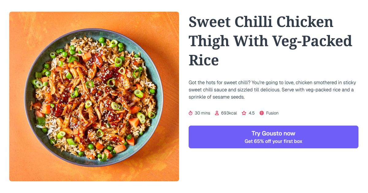 Sweet Chilli Chicken Thigh With Veg-Packed Rice (30 mins) | Gousto ...