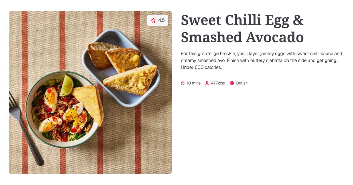 Sweet Chilli Egg & Smashed Avocado (10 mins) | Gousto Recipe Search