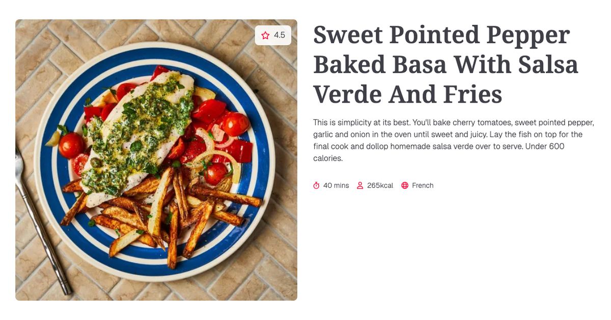 Sweet Pointed Pepper Baked Basa With Salsa Verde And Fries (40 mins ...