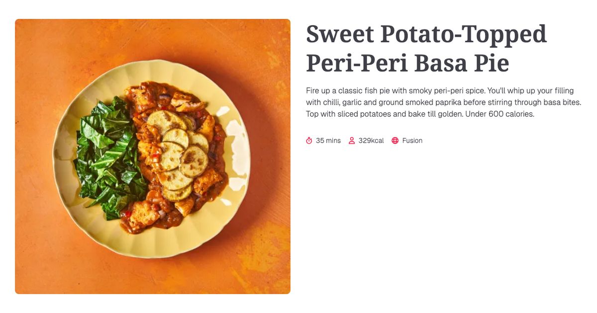 Sweet Potato-Topped Peri-Peri Basa Pie (35 mins) | Gousto Recipe Search