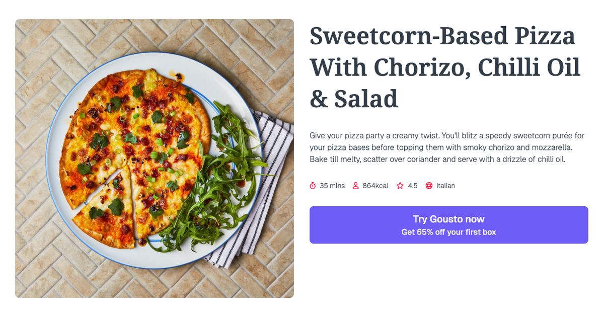 Sweetcorn-Based Pizza With Chorizo, Chilli Oil & Salad (35 mins ...