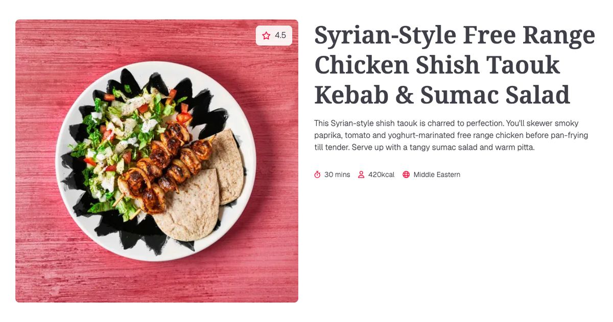 Syrian-Style Free Range Chicken Shish Taouk Kebab & Sumac Salad (30 ...