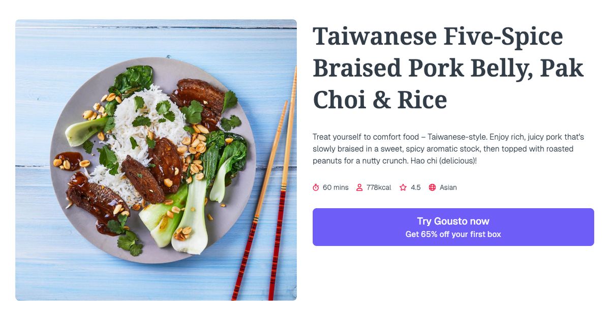 Taiwanese Five-Spice Braised Pork Belly, Pak Choi & Rice (60 mins ...