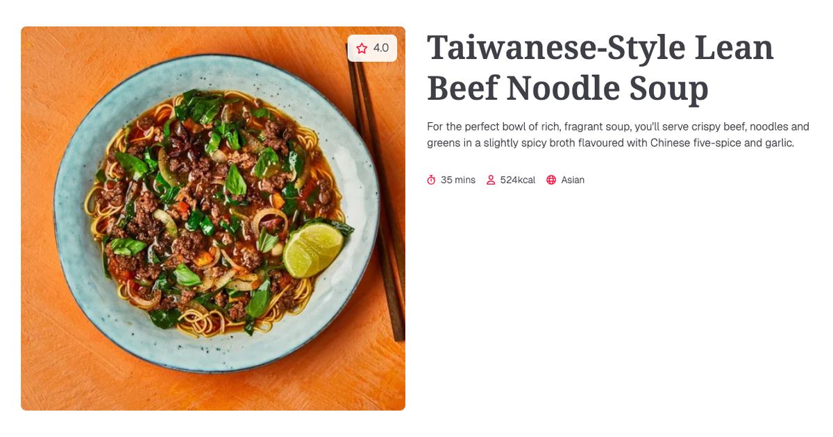 Taiwanese-Style Lean Beef Noodle Soup (35 mins) | Gousto Recipe Search