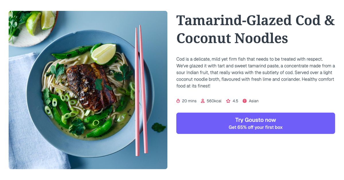 Tamarind-Glazed Cod & Coconut Noodles (20 mins) | Gousto Recipe Search