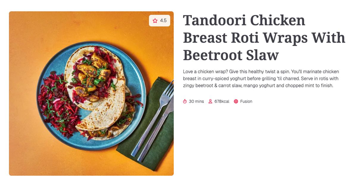 Tandoori Chicken Breast Roti Wraps With Beetroot Slaw (30 mins ...