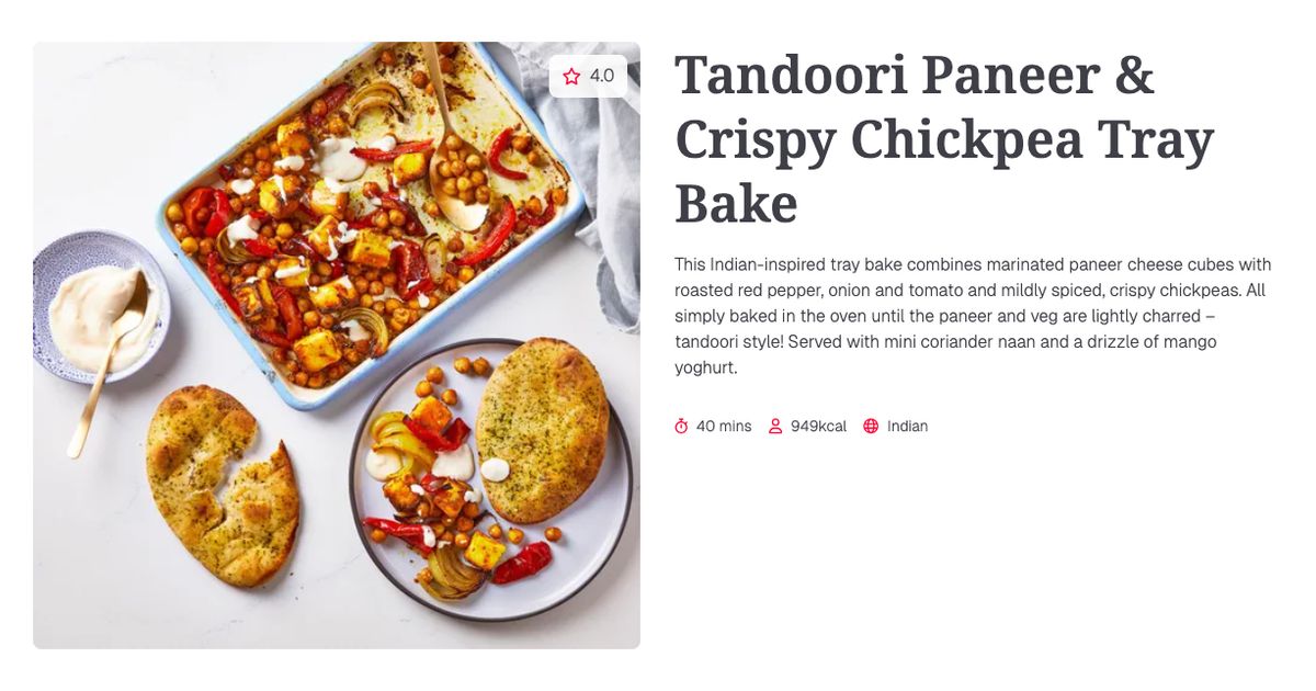Tandoori Paneer & Crispy Chickpea Tray Bake (40 mins) | Gousto Recipe ...
