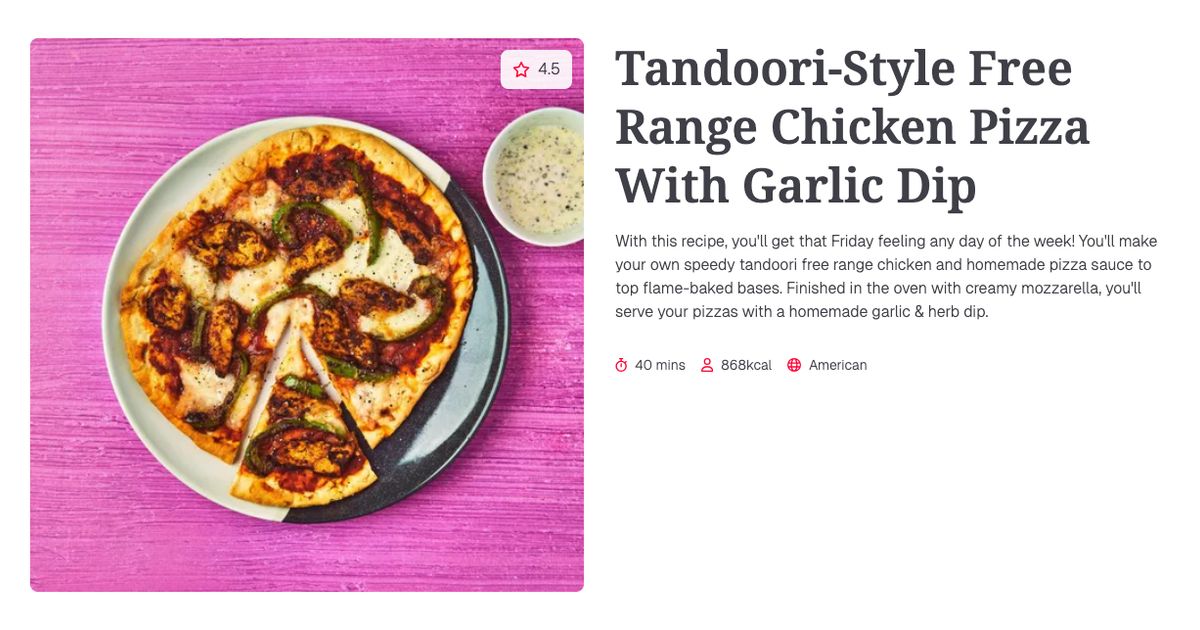 Tandoori-Style Free Range Chicken Pizza With Garlic Dip (40 mins ...