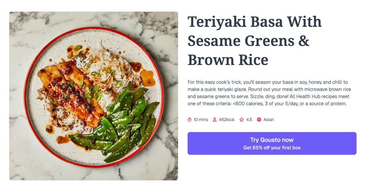 Teriyaki Basa With Sesame Greens & Brown Rice (10 mins) | Gousto Recipe ...