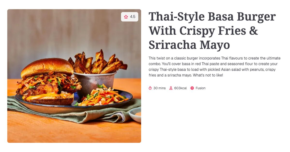 Thai-Style Basa Burger With Crispy Fries & Sriracha Mayo (30 mins ...