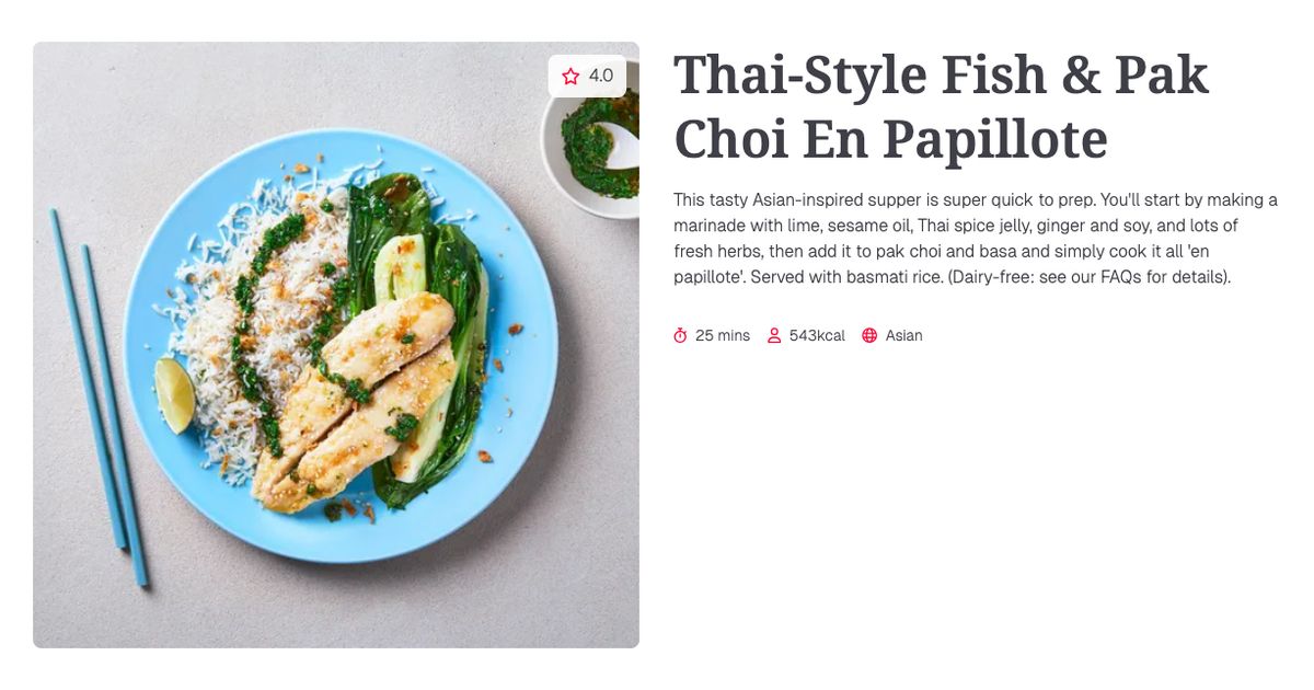 Thai-Style Fish & Pak Choi En Papillote (25 mins) | Gousto Recipe Search