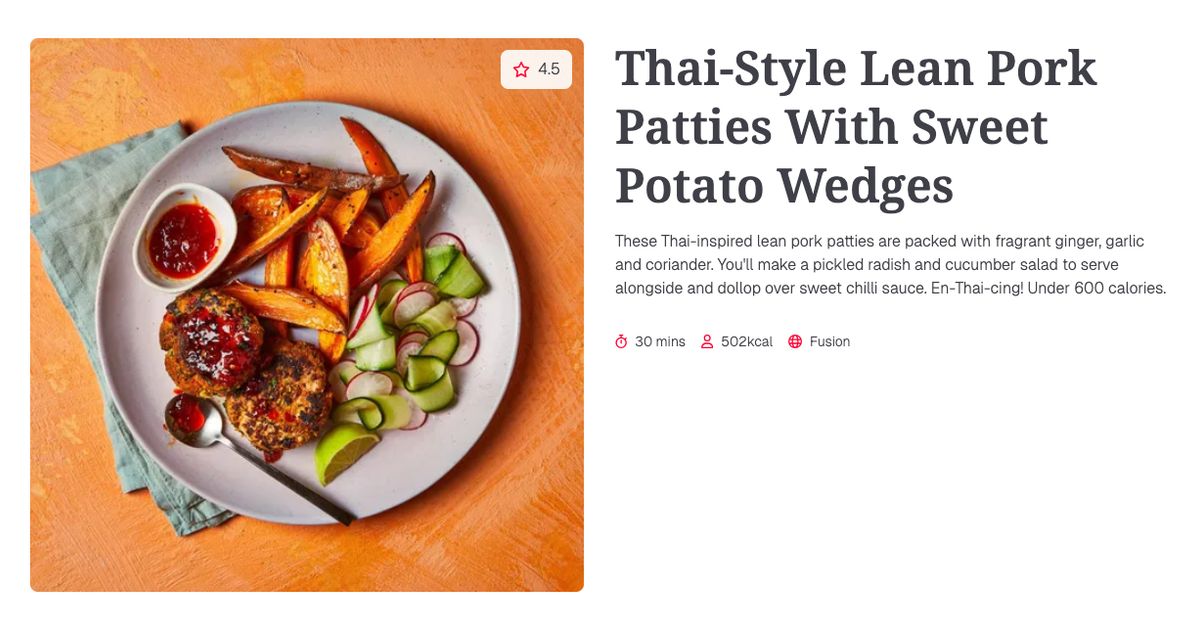 Thai-Style Lean Pork Patties With Sweet Potato Wedges (30 mins ...